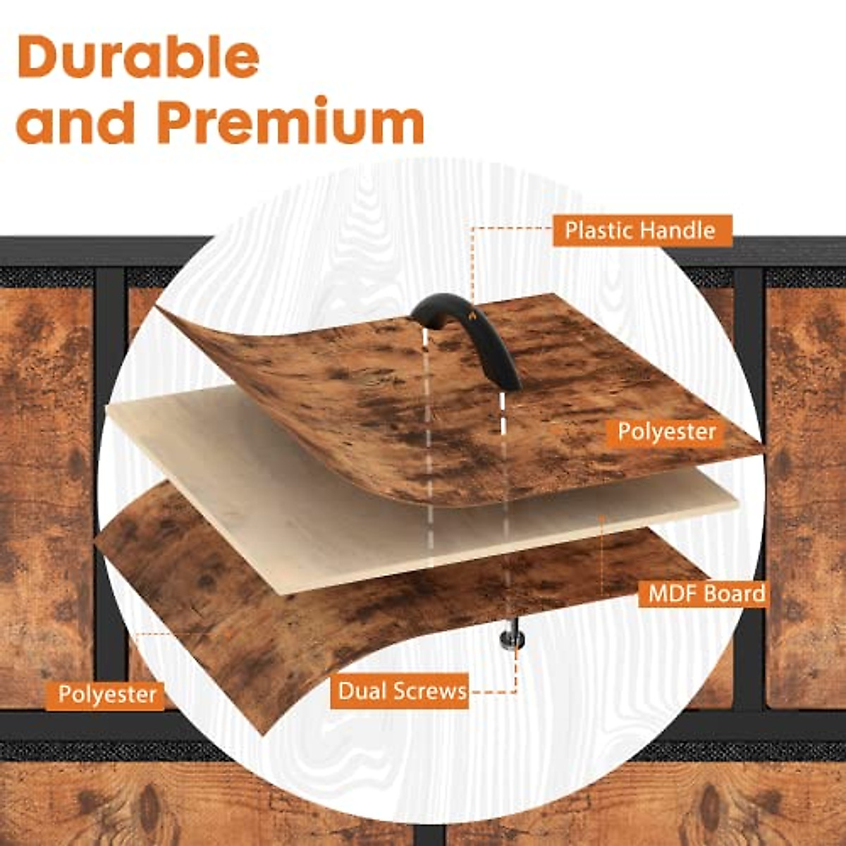 Sweetcrispy Rustic Brown Kids, 5 Dresser Chest Bedroom, Metal Frame and Wood Top for TV Stand up to 45 inch with Fabric Storage Drawer Units for Living Room