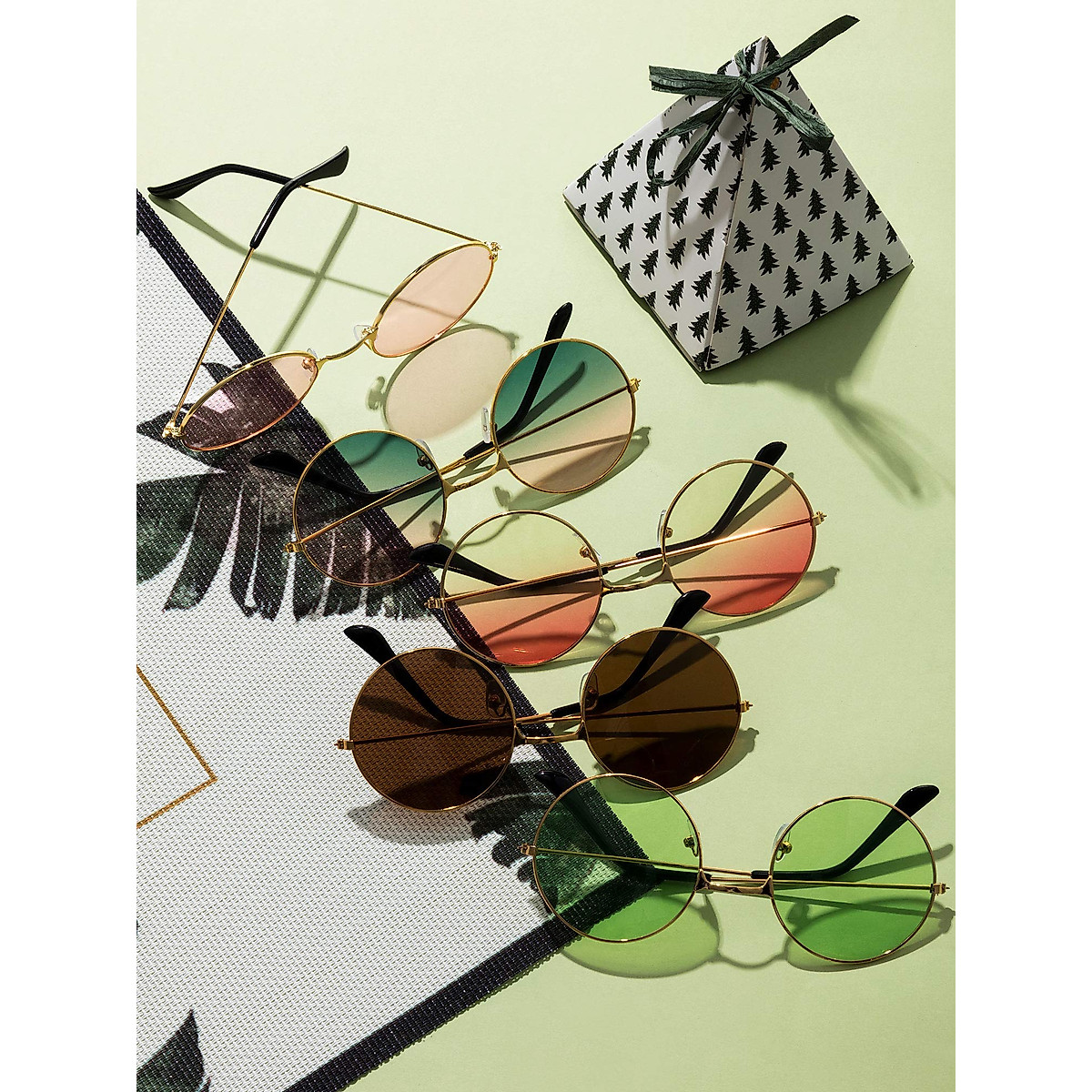 Blulu Round Hippie Sunglasses 10 Pairs 60's Style Colored Circle Glasses for Women Men (Cute Colors)