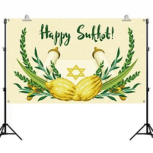 Pudodo Happy Sukkot Backdrop Banner Sukkah Etrog Lulav Jewish Holiday Party Religious Photography Background Wall Decoration