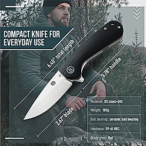 Holtzman's Gorilla Survival Folding Knife D2 Steel Blade G10 Tactical Handle Pocket Folding Knife EDC Giftset for Men (Silver and Black)