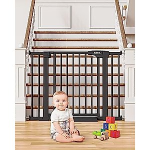 ABOIL Dog Gate for Stairs, Baby Gate for The House Doorway, 29-43 Inch Wide Auto Close Safety Child Gate Gate for Door, Pressure Mounted, No Drilling, Easy Walk Thru Pet Gates (Black)