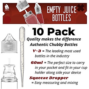 Chubby Gorilla 60ml V-3 Clear PET Plastic Unicorn Squeeze Bottle (10 Pack) Dropper bottle REUSABLE, Child Resistant Cap, Easy Drip Tip Applicator Dropper Bottles with Squeeze Dropper