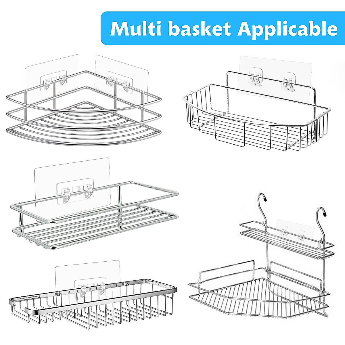 8 Pcs Shower Caddy Adhesive Hooks Replacement, Corner Shower Caddy Adhesive Sticker Hooks, No Drilling Transparent Bathroom Shelf Basket Soap Dish Hanging Hooks Kitchen Racks Accessories