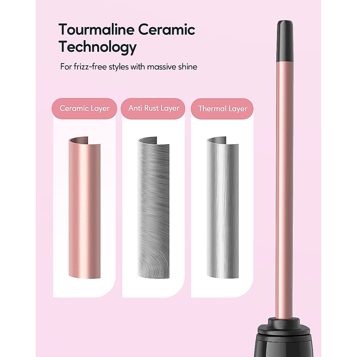 Wavytalk 3/8 Inch Small Curling Iron, Small Curling Iron Wand for Short & Long Hair, Ceramic Small Barrel Curling Iron with Adjustable Temperature, Include Heat Resistant Glove (Rose Pink)