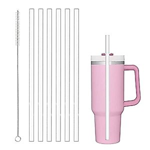 Replacement Straws for Stanley 40oz Adventure Quencher Travel Tumbler, 6 pack Reusable Plastic Straws with Cleaning Brush Compatible with Stanley Cup Stanley Water Jug (12inch Long)
