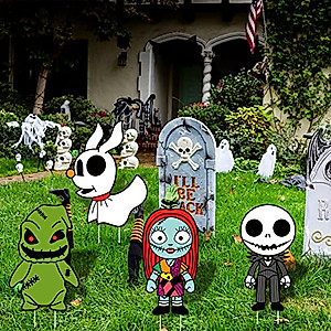 UUC 4PCS Christmas Outdoor Decorations Yard Signs Cute Large Christmas Yard Stake Signs with Jack Sally for Garden Lawn Party Prop Decor Outdoor Decor Party Supplies