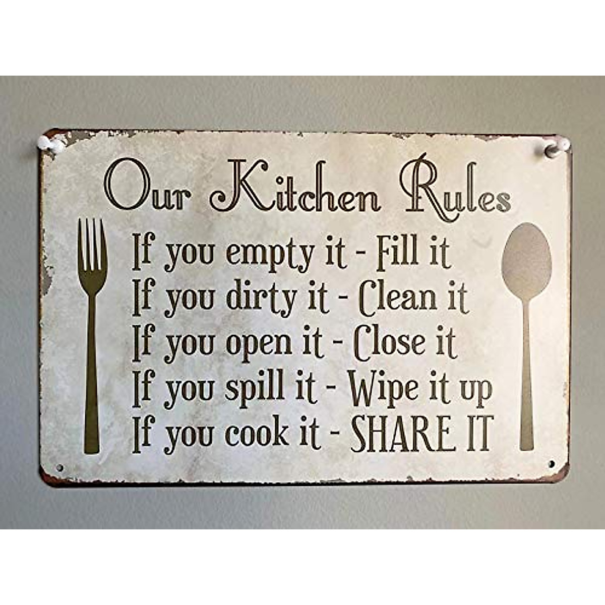 Grace Home Kitchen Rules Plaque Wall Decor Rustic Metal Tin Signs Posters Farmhouse Kitchen Rules Tin Sign Wall Decor, Funny House Decor Retro Poster Metal Tin Sign Country Decor, Iron Paint, Aluminum Sign 12X8-Inch