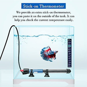 Hitop 25W/50W/100W/300W Adjustable Aquarium Heater, Submersible Glass Water Heater for 5 – 70 Gallon Fish Tank (300W)