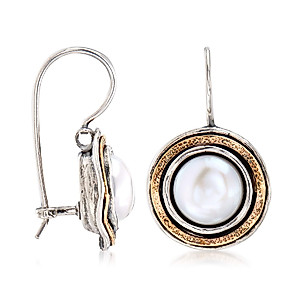 Ross-Simons 9.5-10mm Cultured Pearl Drop Earrings in Sterling Silver and 14kt Yellow Gold