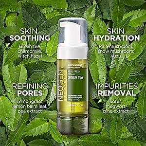 DERMALOGY by NEOGENLAB NEOGEN Real Fresh Foam Cleanser, Green Tea 5.6 Fl Oz (160g) - Soothing & Hydrating Gentle Cleansing Foam with Real Green Tea, Clean Beauty - Korean Skin Care