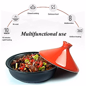 Moroccan tagine Pot Small tagine Bowl Round Ceramic Casserole Clay Pot with lid Heat-Resistant hot Pot earthen Pot Multifunctional cookware for stew Soup A 16 23 cm