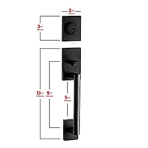 Berlin Modisch HandleSet Front Door Entry Handle and Deadbolt Lock Set Slim Square Single Cylinder Deadbolt and Lever Reversible for Right & Left Sided Doors Heavy Duty – Iron Black Finish