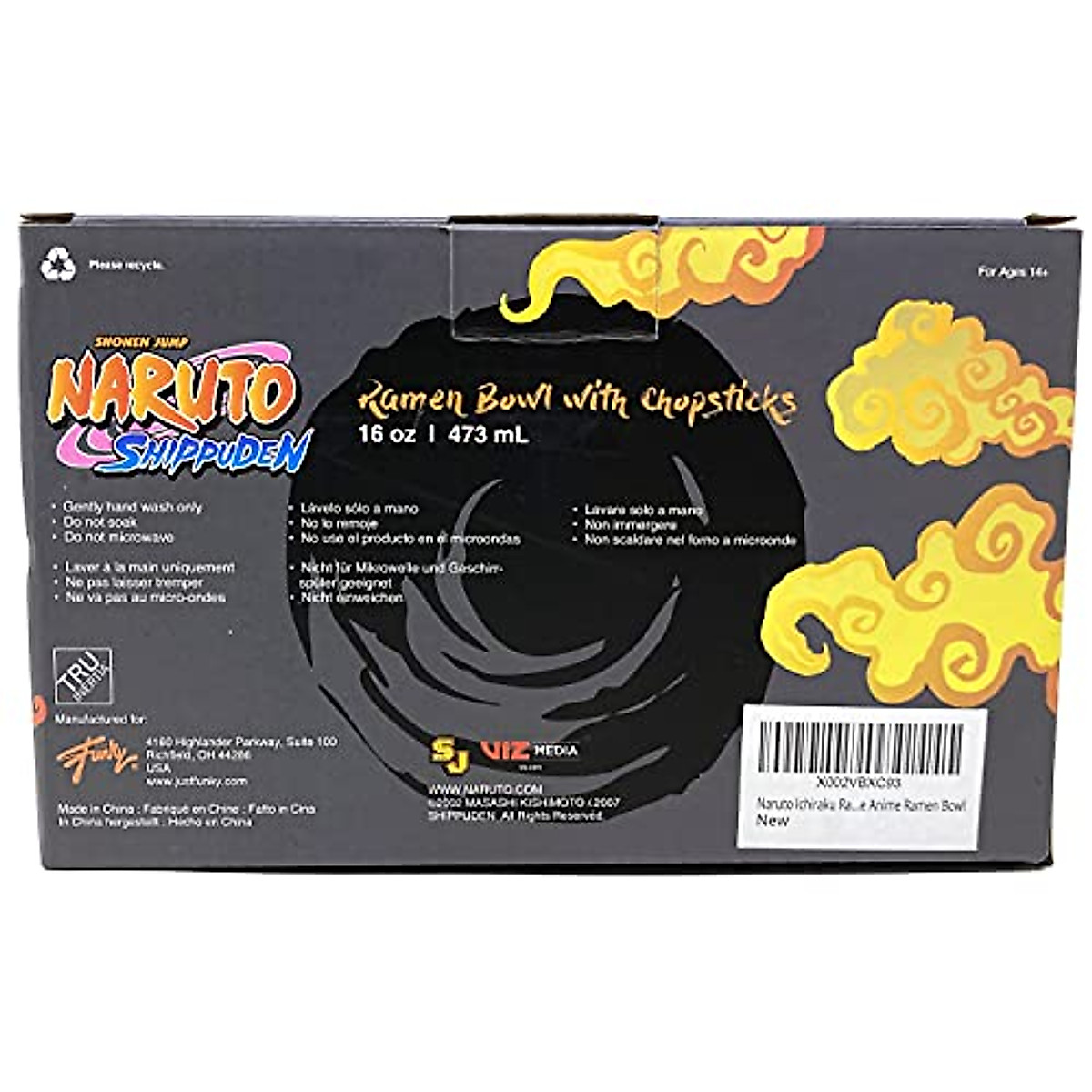 JUST FUNKY Naruto Ramen Bowl with Chopsticks 16 Ounce Anime Ramen Bowl Anime - Ichiraku Ramen and Hidden Leaf Village Ramen Bowl Ceramic Ramen Bowl