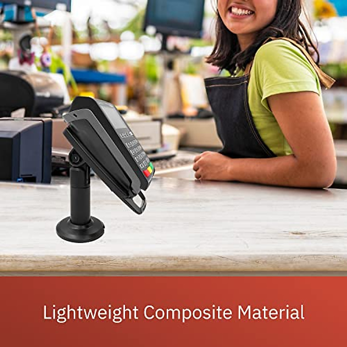 ENS Tailwind Ingenico Desk/3500/5000 7" Latch and Lock Pole Mount Terminal Stand, Slim Design, Adhesive Installation, Black