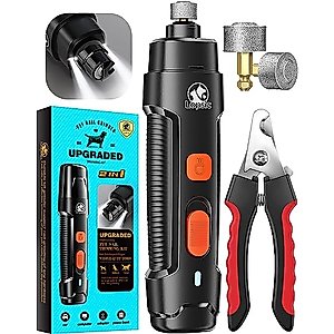LOPSIC Dog Nail Grinder with 2 LED Lights, 2-Speed Powerful Rechargeable Dog Nail Trimmers and Clipper Kit Ultra Quiet Painless Dog Nail Clipper for Small Large Dogs Cats Claw Care,2 Grinding Wheels