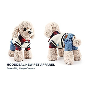 HOODDEAL Dog Clothes Plaid Dog Shirt Dog Outfit Overalls Jeans Jumpsuit with Warm Sweater Vest Two-Piece Cool Puppy Clothes for Small Dogs Boy (Medium, Red-Black)