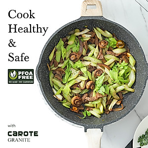 CAROTE 9.5 Inch Nonstick Deep Frying Pan Skillet, 3 Quart Saute Pan with Lid, Induction Compatible, PFOA Free