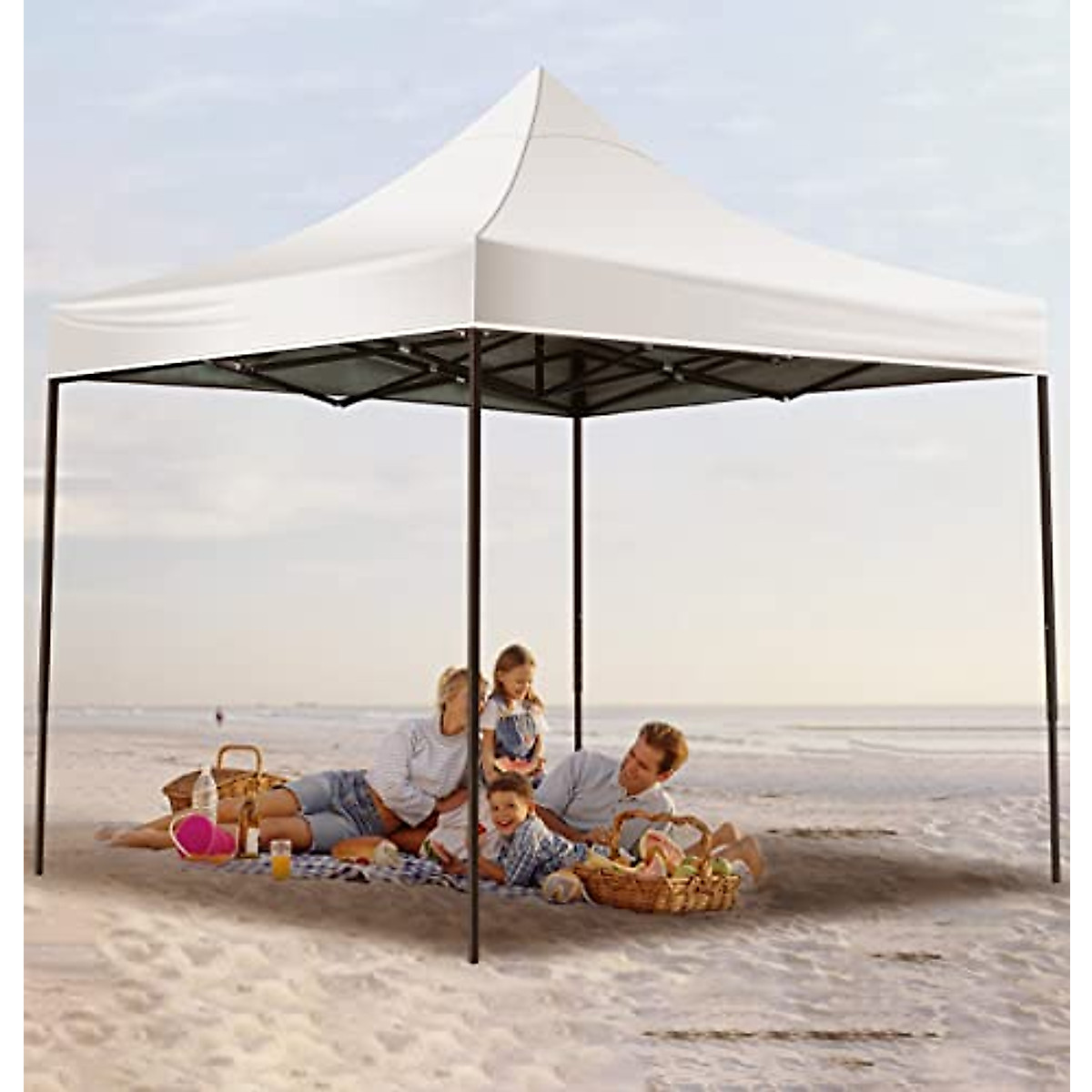 Canopy Tent 10 x 10 Pop Up Canopy Ez Up Sun Shade Canopy with Backpack Bag, 4 Sand Weights Bags, Steel Stakes Gazebos Tent for Outdoor, Wedding,Party, Camping, Picnics (White)