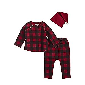 Mud Pie Baby Boys Santa 3 Piece Set, Red Buffalo Check, 0-3 Months