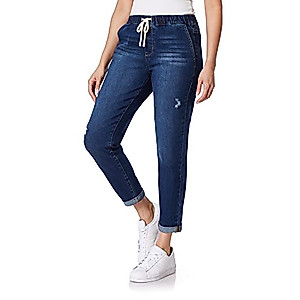 WallFlower Women's Tomboy Jogger Denim Mid-Rise Insta Stretch Juniors Jeans, Clarke, 7