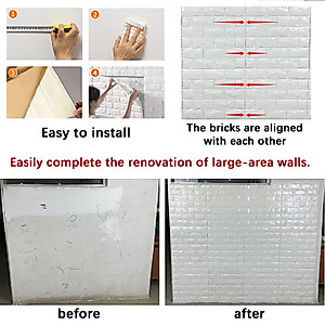 YU LI 3DH 3D Wall Panels Peel and Stick 11PCS White Foam Brick Wallpaper for Bedroom Faux Stone Wall Panel Self-Adhesive Wallpaper (11PCS-10.65 Sq Ft, White)