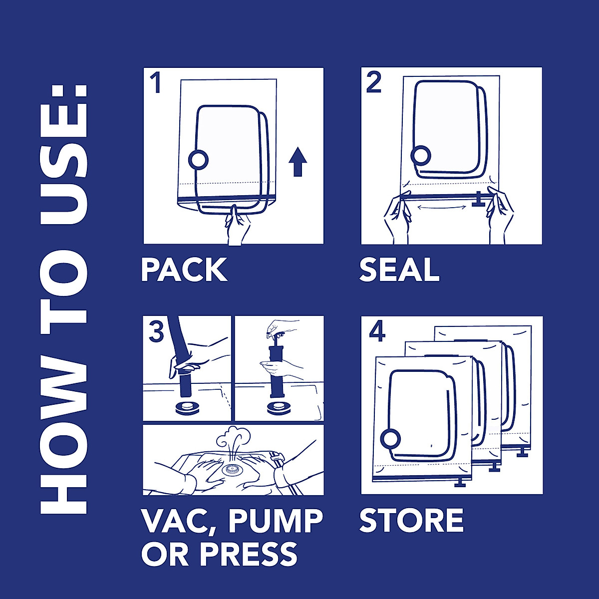 Hefty Shrink-Pak Starter Kit - 2 Large, 1 XL Cube, 1 Jumbo Vacuum Seal Storage Bag and Hand Pump – Space Saver Bags for Clothing, Pillows, Towels, or Blankets, 5 Pc Set