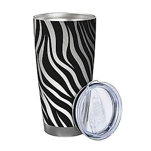 Zebra Print Tumbler with Lid and Straw 20oz Stainless Steel Car Cup for Hot and Cold Drinks, Double Wall Insulated Travel Coffee Mug Reusable Drink Thermos Cup Birthday Gifts