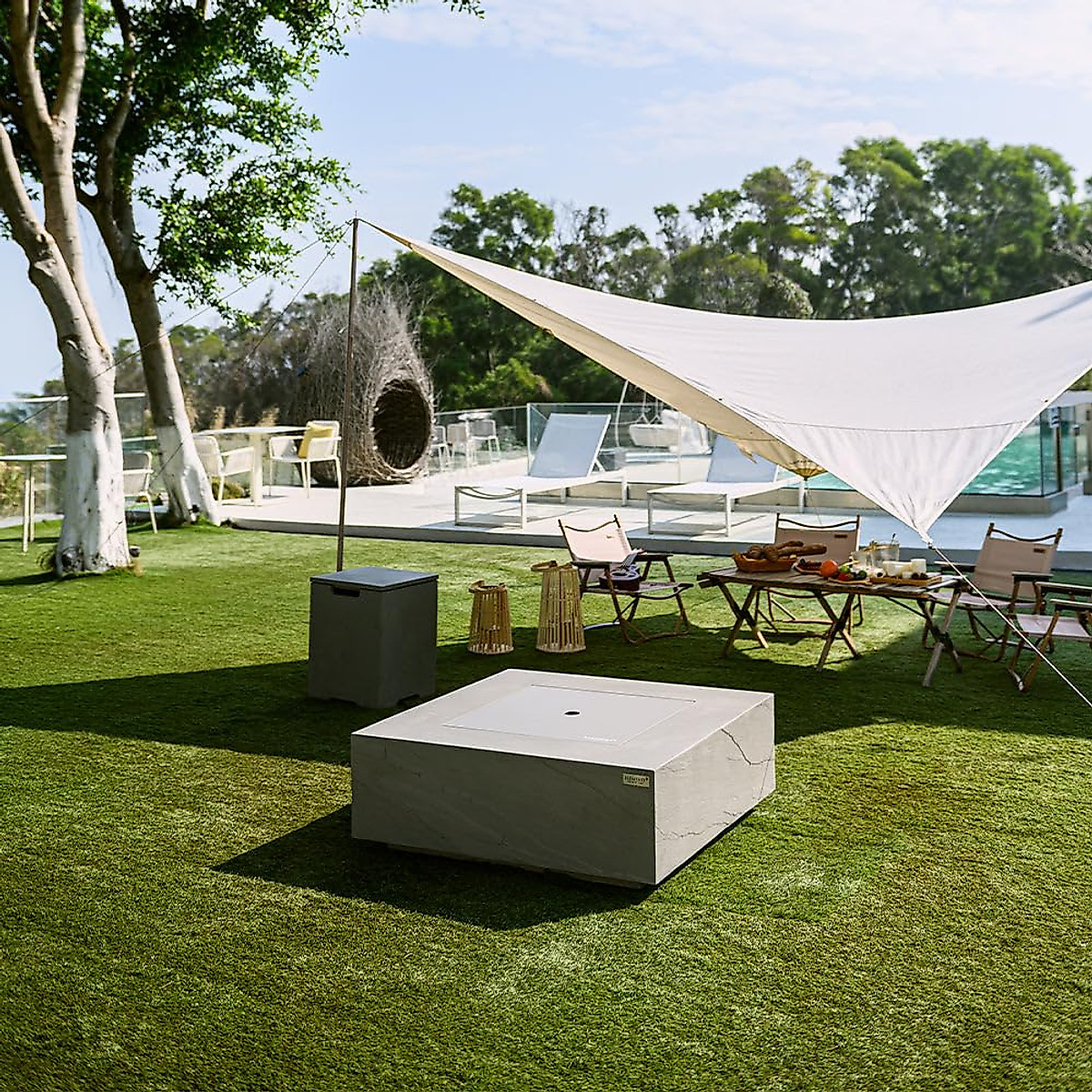 Capertee Concrete Fire Pit 40" x 40" Outdoor Patio Firepit Includes Fire Glass Modern Fire Pits & Outdoor Fireplaces for Garden, Deck, Indoor & Outdoor Heating