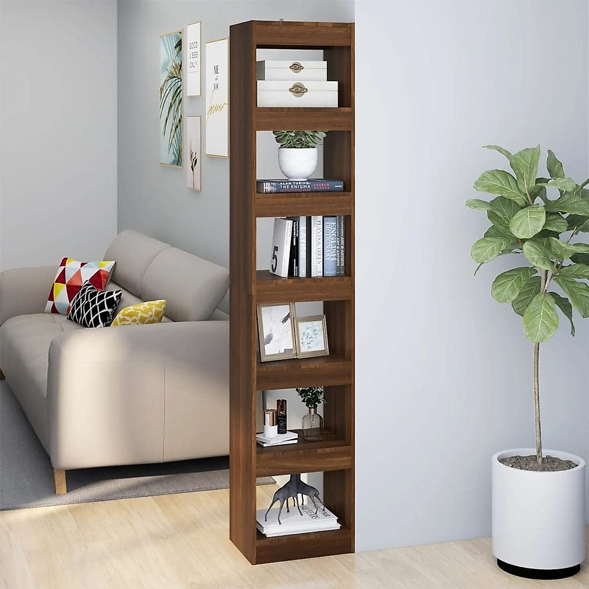 Natulvd 6 Tier Narrow Bookshelf, 78 Inch Tall Corner Bookcase with Open Shelves, Shelving Unit Display Rack Room Divider for Small Space Living Room, Kitchen, Bathroom, Balcony, Brown