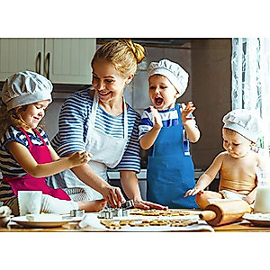 SATINIOR 12 Pieces Kids Apron and 12 Pieces Chef Hat, Child's Adjustable Aprons and Chef Hat Kitchen Bib Aprons with 2 Pockets for Boy Girls Kitchen Cooking Baking Wear(Multi-colors, L for 7-13 Age)