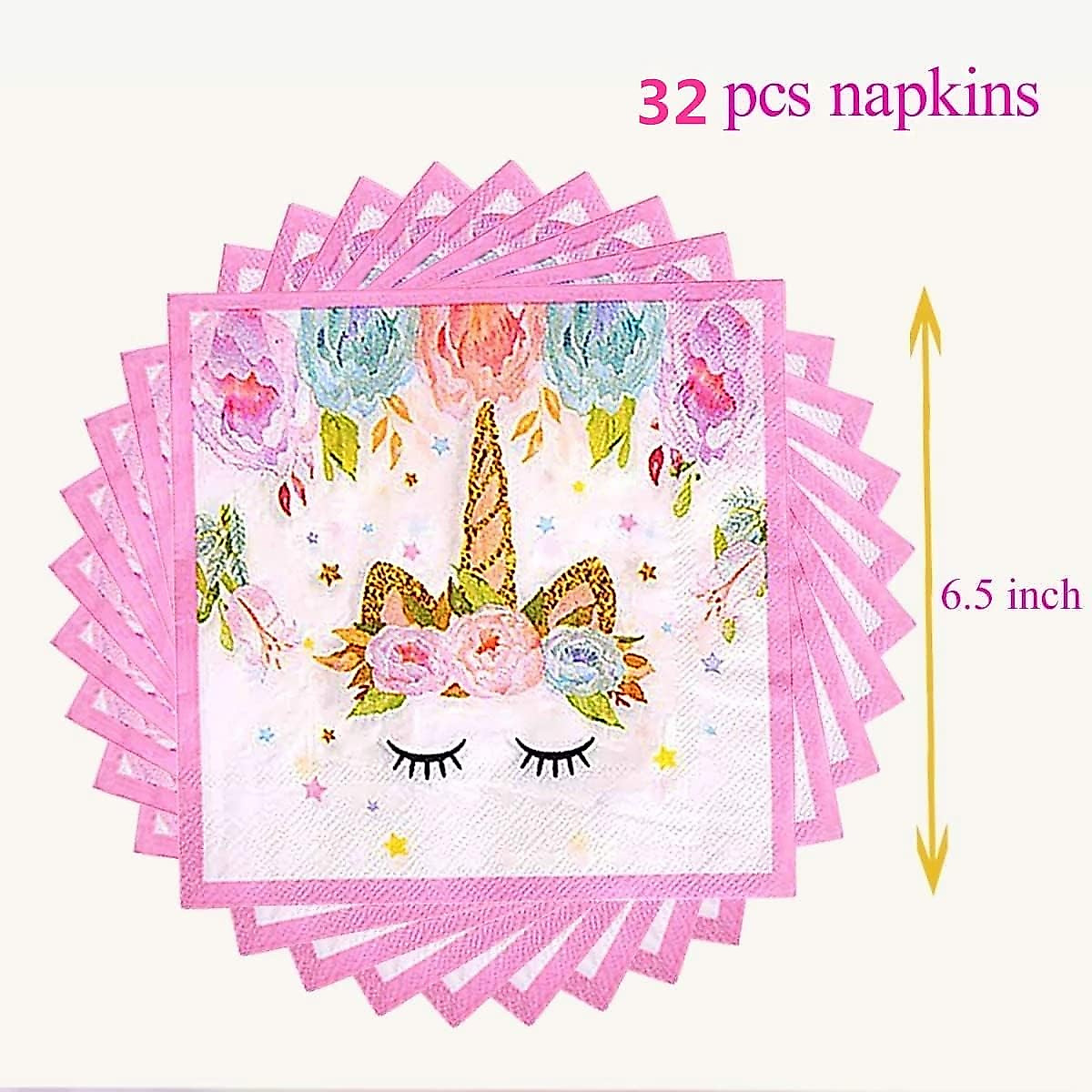 50 PCS Pink Unicorns Napkins for Girls' Birthday Parties - Perfect Party Supplies for Baby Showers - Disposable Unicorn Tableware Paper Napkins