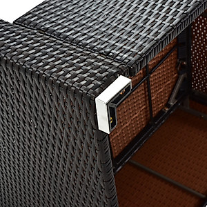 Merax Patio Furniture Sets, 6 PCS Outdoor Patio Sectional Sofa Set, All Weather PE Wicker Rattan Conversation Set with Glass Table & Cushions, Brown+Blue