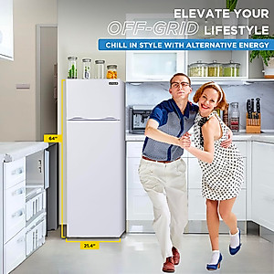 Unique Appliances UGP-260L W Solar Powered DC Refrigerator with Top Freezer Fridge for Bedroom, Campsite, and Off-Grid Locations, 9 cu./ft, White