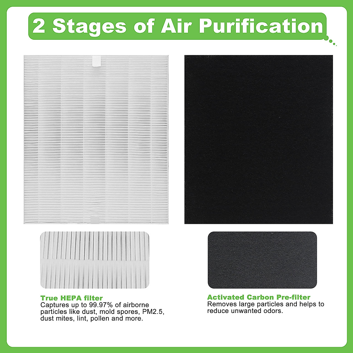 Hichoryer D480 True HEPA Replacement Filter D4, Compatible with Winix D480 Air Purifier, Compare to Winix D4 Filter, Item Number 1712-0100-00, 2 H13 True HEPA Filter & 8 Activated Carbon Filters