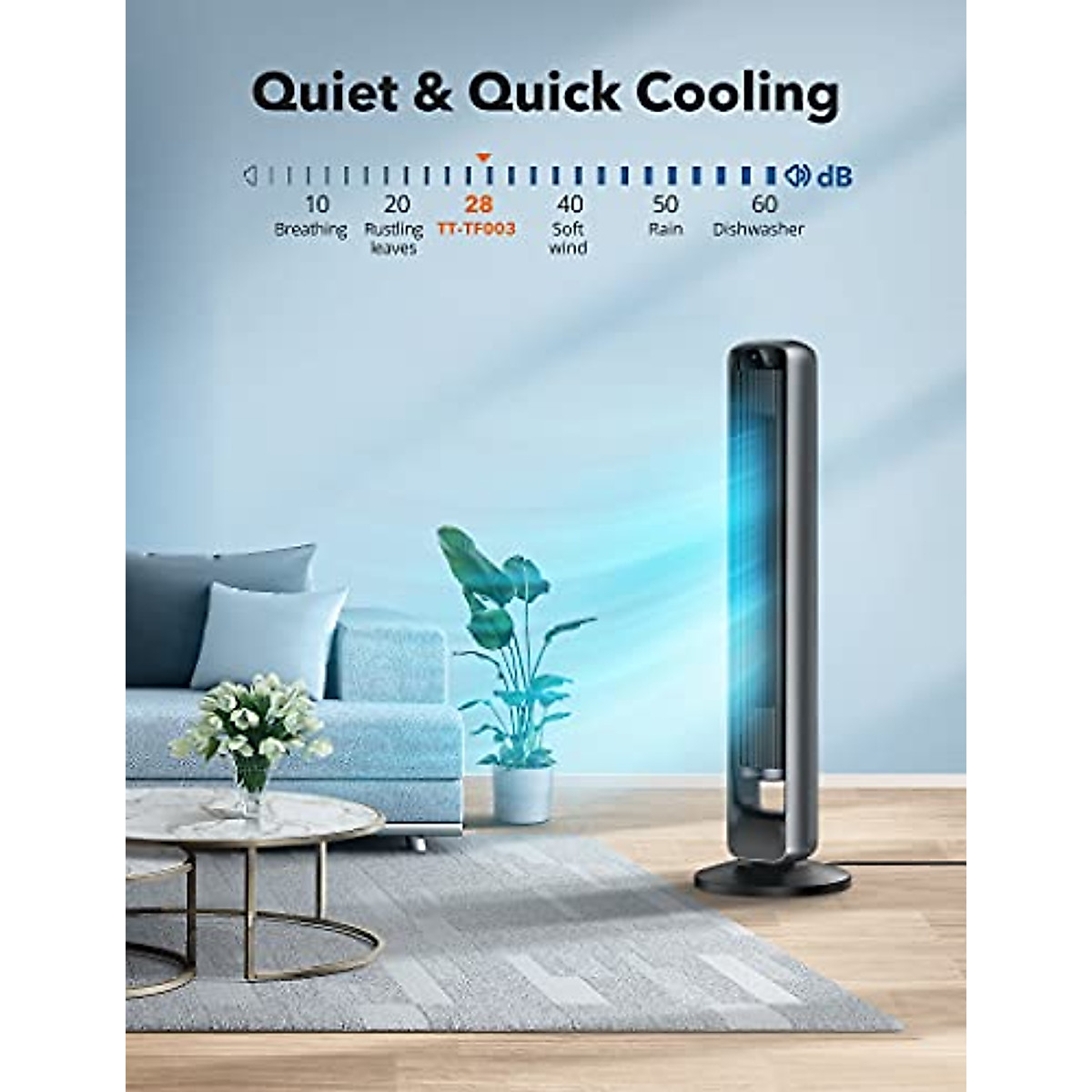Tower Fan, 42” DC Motor Tower Fan with 28dB, 12 Speeds, 4 Modes, 90° Oscillating Fan, Night Light, 12H Timer, LED Display, Quiet Cooling Bladeless Fan with Remote for Bedroom Living Room Office