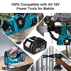 2 Pack 18V 5000mAh Lithium-ion Replacement Battery for Makita and 14.4V-18V Replacement Charger for Makita BL1830 BL1850 BL1840