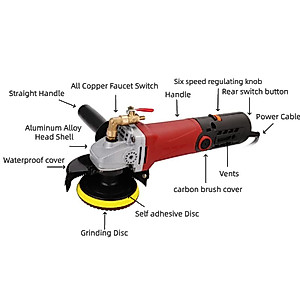 HaTur Wet Polisher 860W/110V Wet Buffer with 4'' Diamond Polishing Pad Low-noise Stone Polisher Variable Speed Buffing Machine for Concrete, Marble, Granite, Ceramic Tile