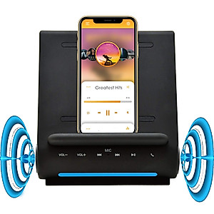 Fast Charging Wireless Charger, Bluetooth Premium Speakers, Docking Station with Built in Mic Handsfree Call, 4 in 1 Station for iPhone 16/15/14/13/12/11/X Samsung Galaxy S24/S23/S22/S21/S20