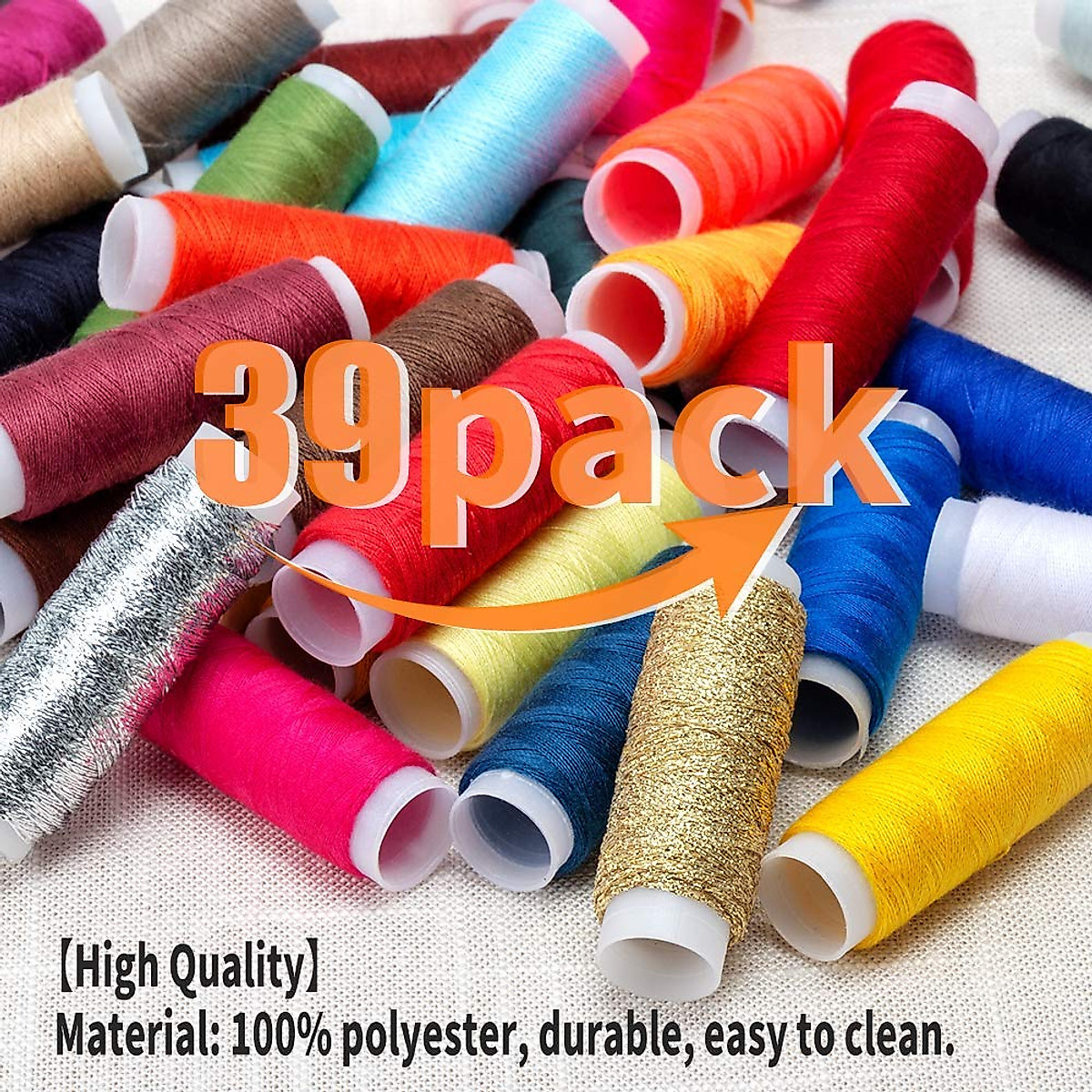 Pack of 39 Assorted Colour Polyester Sewing Threads Spool Set