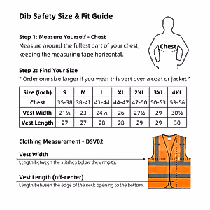 Dib Safety Vest Reflective ANSI Class 2, High Visibility Vest with Pockets and Zipper, Construction Work Vest Hi Vis Orange L