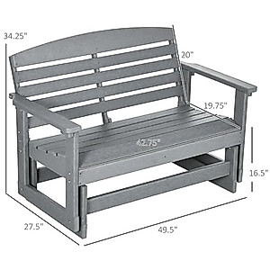 Outsunny 2-Person Outdoor Glider Bench Patio Double Swing Rocking Chair Loveseat w/Slatted HDPE Frame for Backyard Garden Porch, Light Gray