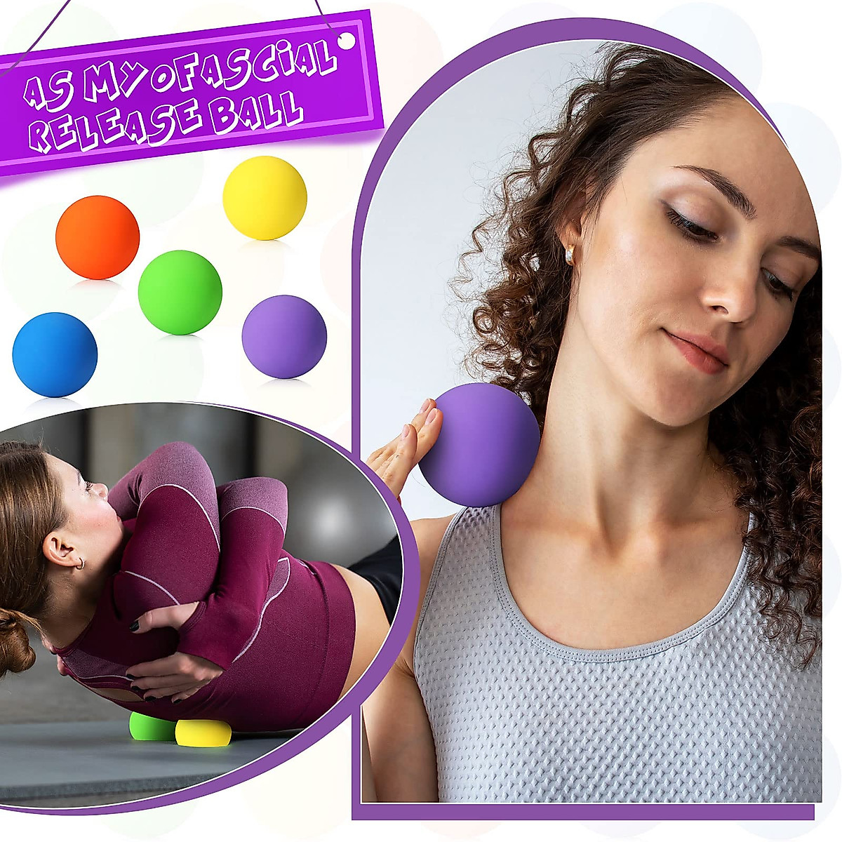 Sosation 50 Pack Lacrosse Ball Bulk 2.5 Inch Soft Rubber Motivational Stress Ball Stress Relief Balls Massage Balls Myofascial Release Tools Muscle Knot Remover Balls (Bright Color)