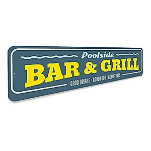 Poolside Bar & Grill, Decorative Backyard Sign, Garden Pool Sign - 9 x 36 inches
