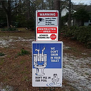 Monifith Funny Design Metal Sign Don't Pee in Our Pool Signs We Don't Swim in Your Toilet for Swimming Pool 8X12 Inch