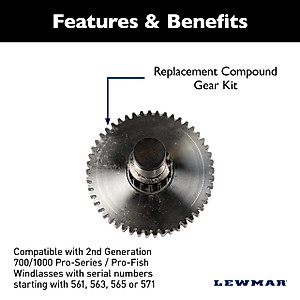 Lewmar 2nd Generation (2G) Replacement Compound Gear Kit for 700/1000 Pro-Series/Fish Windlasses with Serial Numbers Starting in 561, 563, 565, 571-2020200944