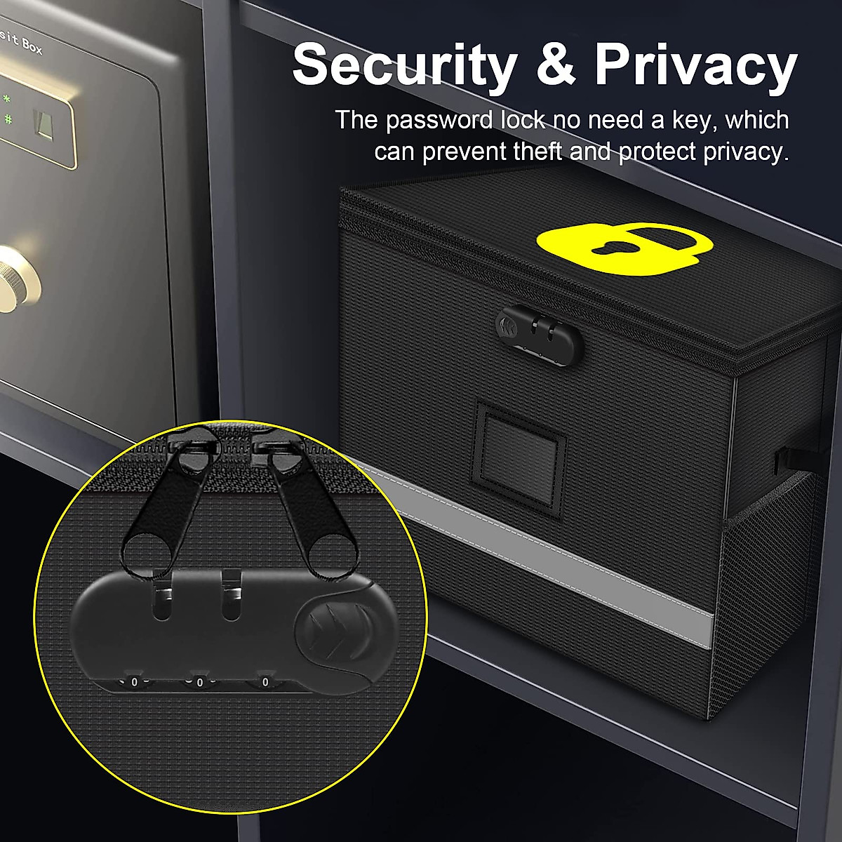 Grarg File Box with Lock, Fireproof Filing Box Document Storage Organizer for Hanging Letter/Legal File Folder, Portable File Cabinet with Handle for Home Office