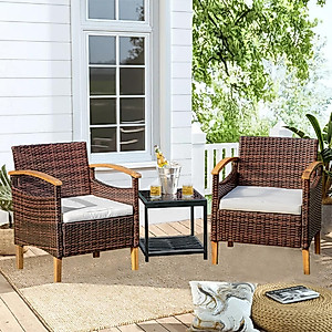 YEEFY 3 Piece Outdoor Patio Furniture Set Outdoor Furniture Set with Table Outside Lawn Patio Chairs Set of 2 Patio Conversation Sets Bistro Wicker Patio Set for Backyard Porch Balcony Garden (Brown)