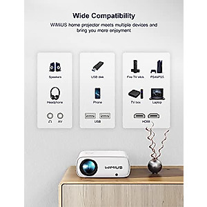 Projector with WiFi and Bluetooth, Native 1080P Projector 4K Supported 480 ANSI WiMiUS S26 Outdoor Movie Projector 4K/4D Keystone 300'' & 50% Zoom, Mini Portable Projector for Phone/PC/TV Stick/PS5