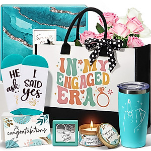 Engagement Gifts for Her Women, Bridal Shower Gifts for Bride to Be, Bachelorette Gifts for Bride Future Mrs, Fiance Gifts for Women Newly Engaged Gifts Engagement Party Gift Basket w/Canvas Tote Bag