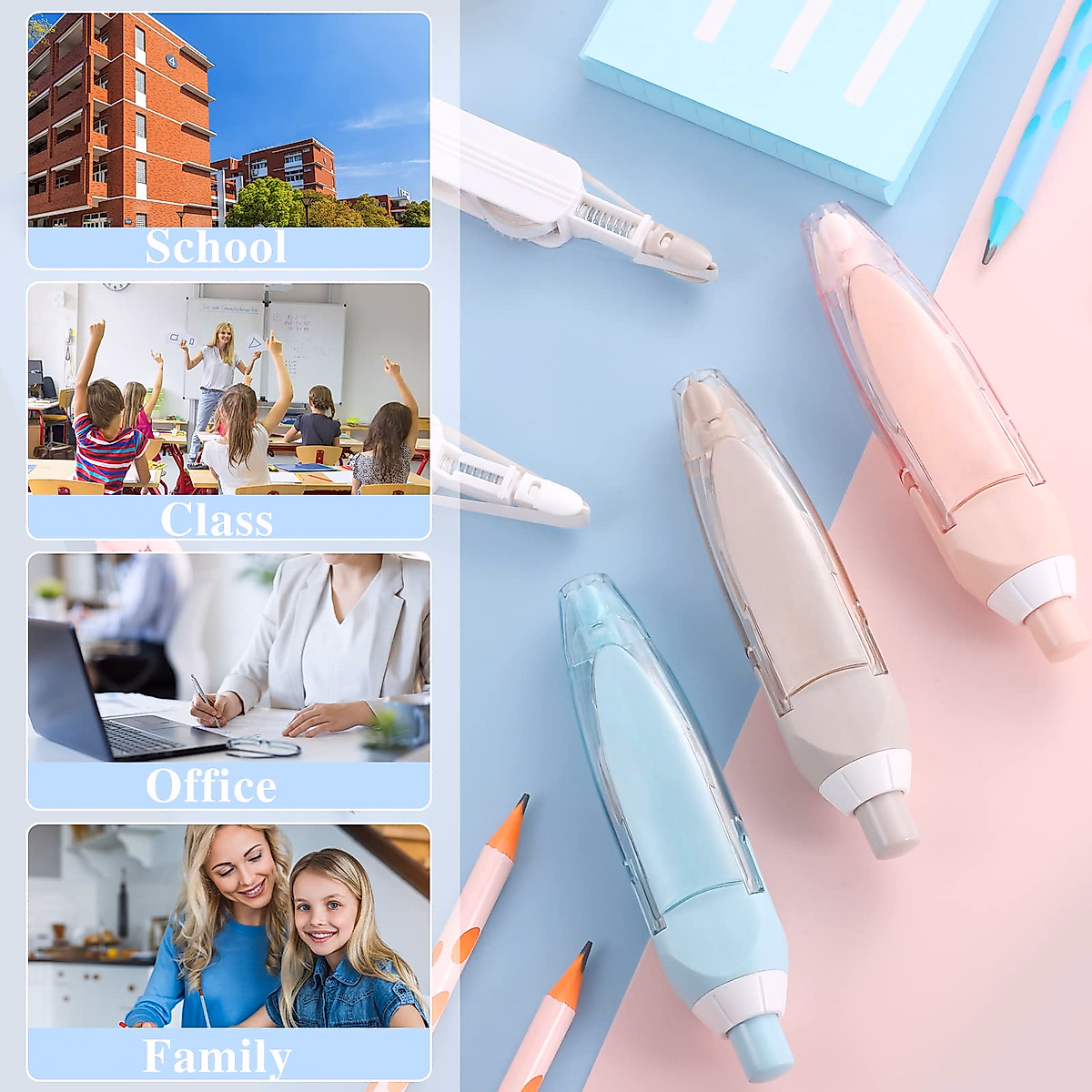 BESARME 6 in 1 Refillable White Out Correction Tape Set, 4 Retractable White Out Tape Pens with 2 Replacement Whiteout Tape for School Office Supplies, 0.2 X 236 Inch